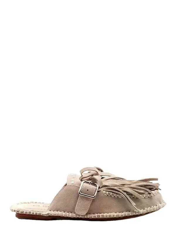 Elena Iachi Fringing Buckle Mules - Neutrals