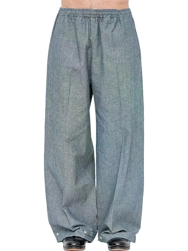 SETCHU Button Detail Wide-leg Chambray Trousers - Blue