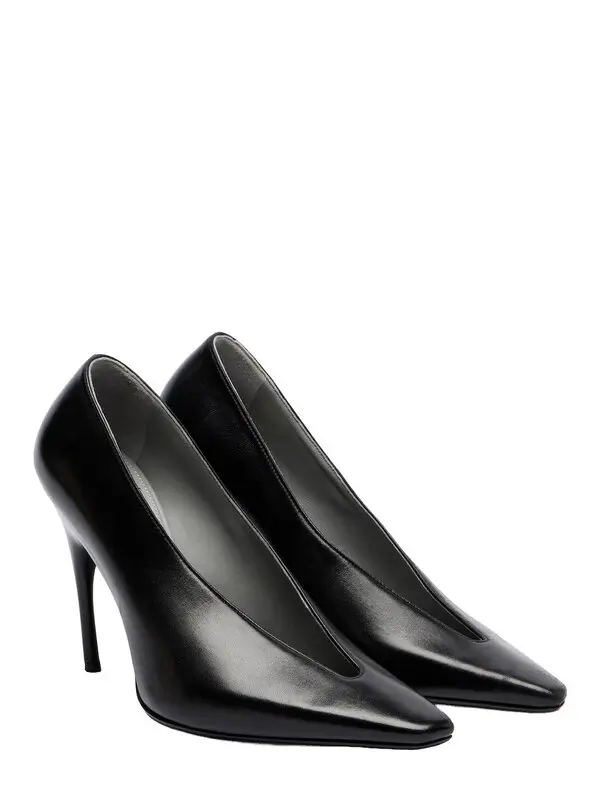 Balenciaga Duchess Leather Pointed Toe High Heel Pumps - Black