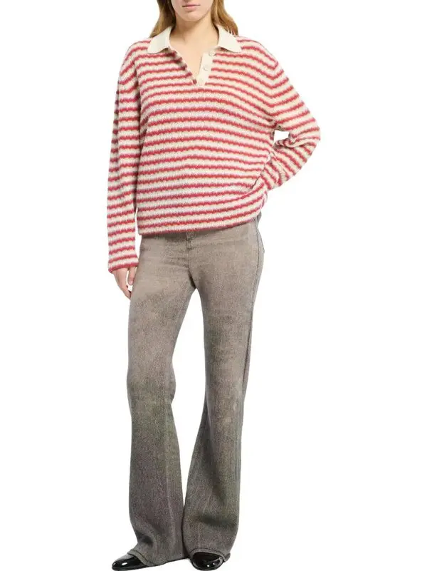 BARRIE Striped Cashmere Polo Shirt - Red