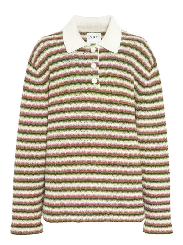 BARRIE Lace Cashmere Polo Top - Neutrals