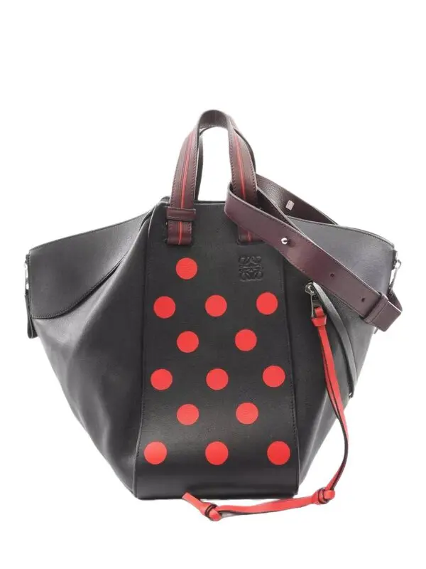Loewe 2000s Polka Dot Leather Tote Bag - Black