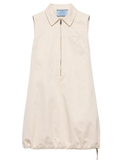 Prada Triangle-logo Sleeveless Cotton-chino Mini Dress - Neutral