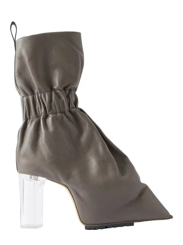 Rick Owens Gathered Leather Ankle Boots - Gray