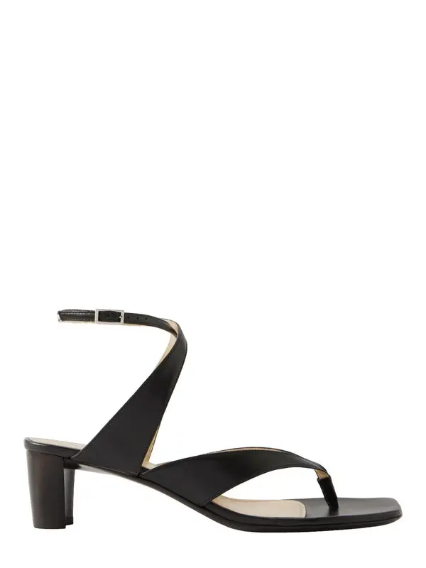 LEMAIRE Leather Thong Sandals With Sculptural Ankle Strap - Black