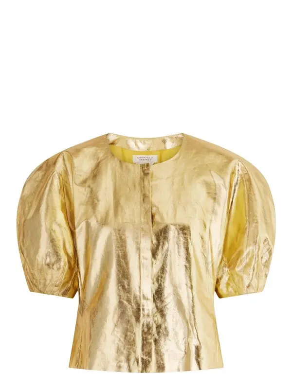 Gabriela Hearst Waverly Metallic Linen Puff Sleeve Top - Gold