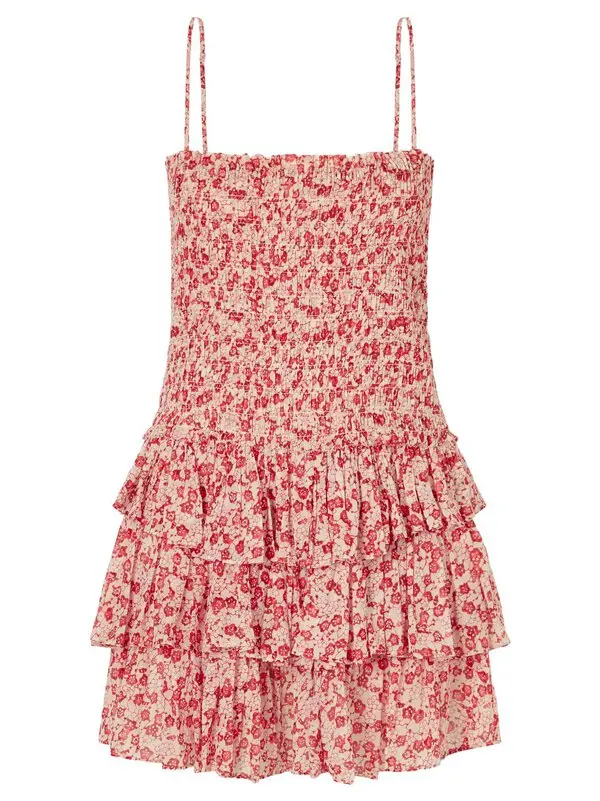 MARANT ETOILE Floral-print Ruffled Organic Cotton Mini Dress - Red