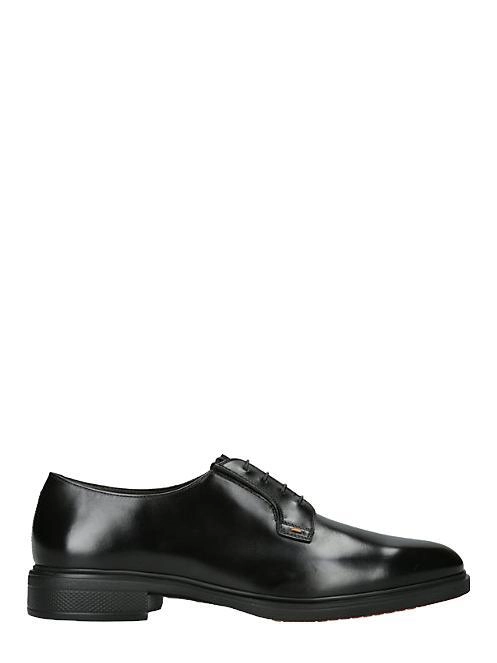 Santoni Leather Derby Shoes With Almond Toe - Black