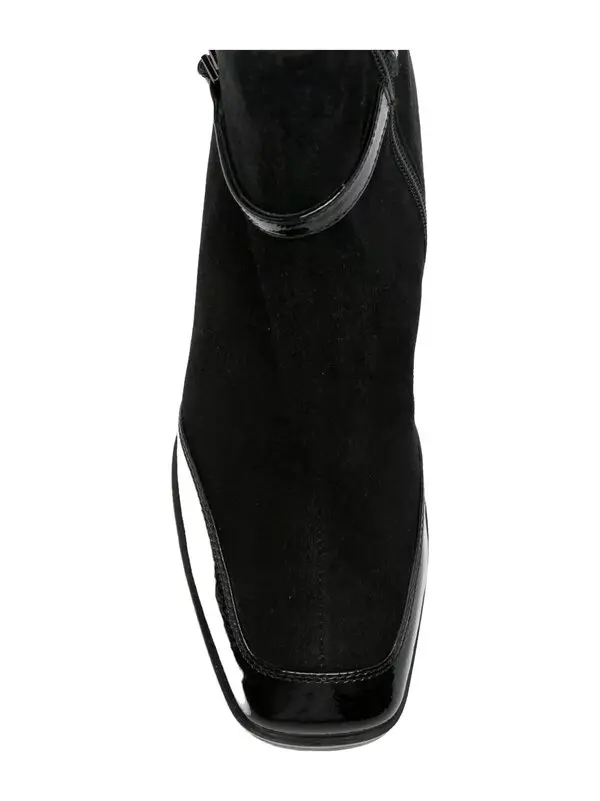 LINDA BAUMANN Square-toe Block Heel Boots With Strap Detail - Black