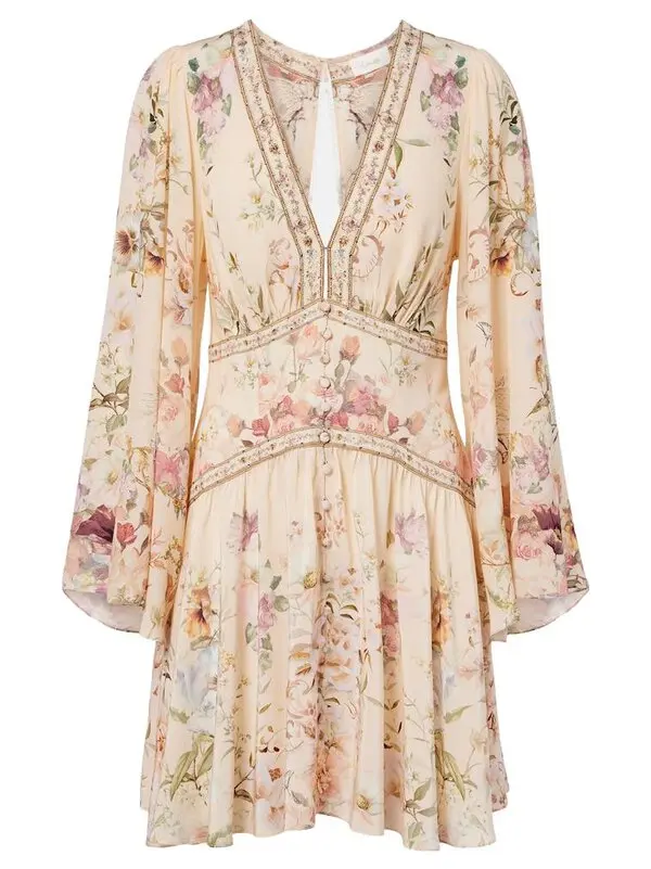 Camilla Embellished Floral Silk Minidress - Multicoloured
