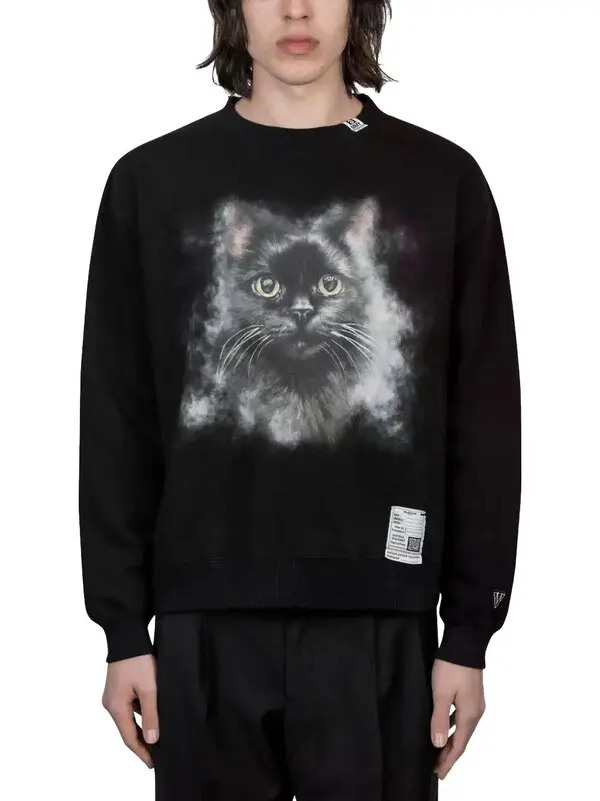 Mihara Yasuhiro Cat Graphic Crew Neck Sweatshirt - Black