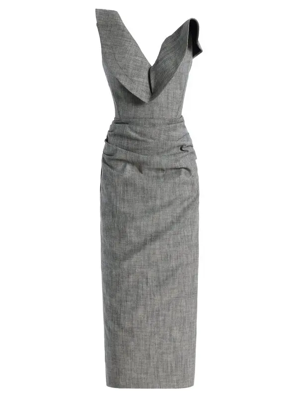 Maticevski Strapless Ruched Column Midi Dress - Grey