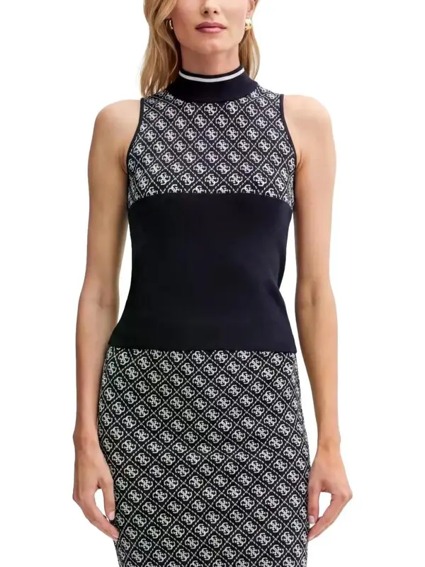 Guess Logo Patterned Sleeveless Top - Blue
