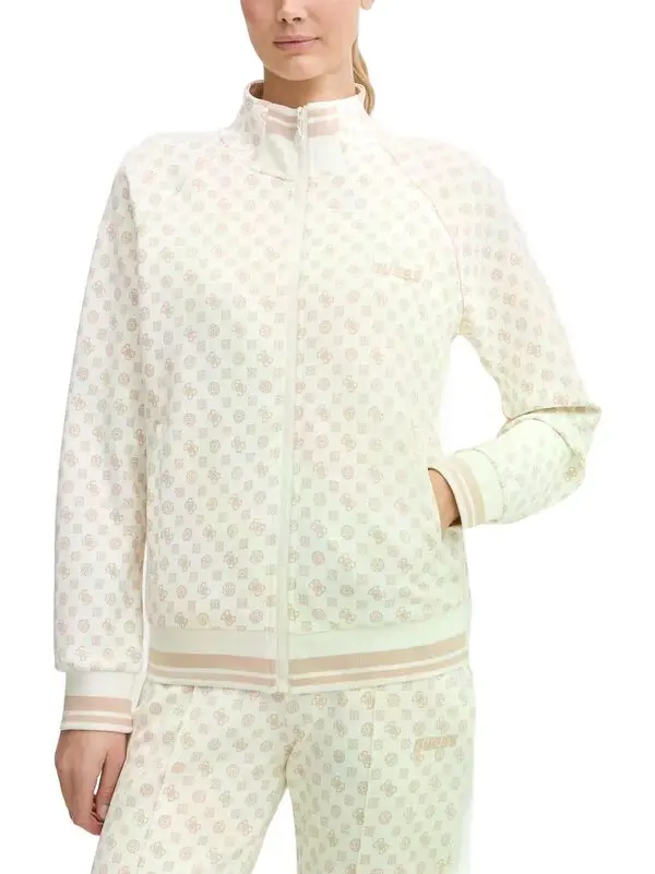 Guess Monogram-print Zip-up Top - Neutrals