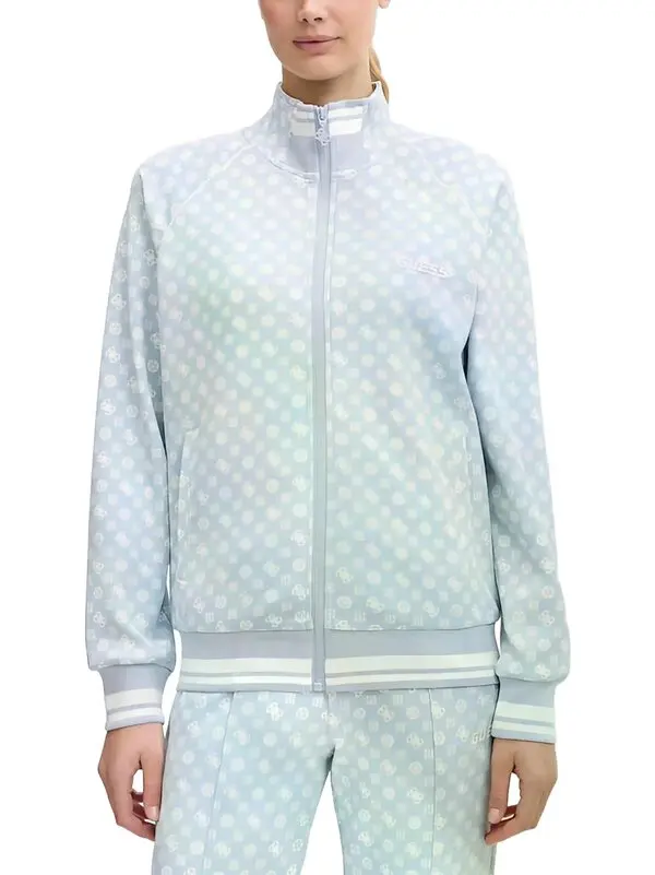 Guess Zip-up Sweatshirt With All-over Logo Print - Blue
