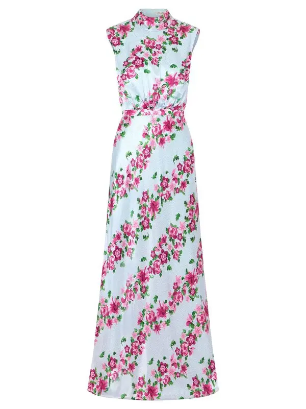 Saloni Fleur Printed Satin Halterneck Gown - Multi