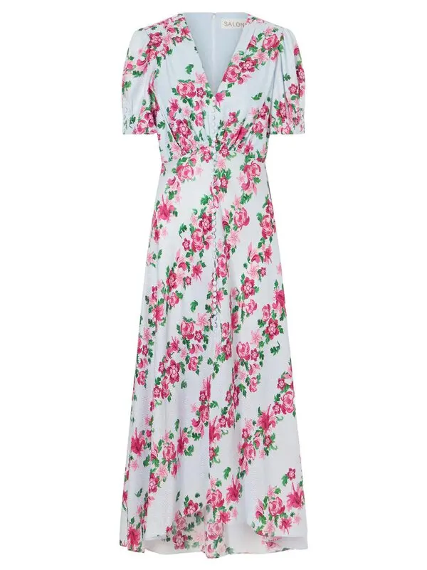 Saloni Lea' Floral Print Silk Midi Dress - Multi