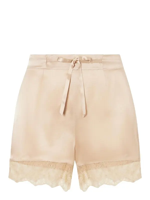 Carine Gilson Lace-trimmed Silk-satin Shorts - Neutrals