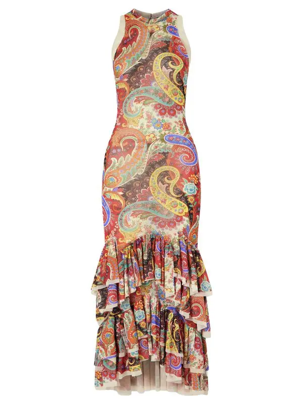 Etro Ruffled Paisley-print Chiffon Midi Dress - Multi