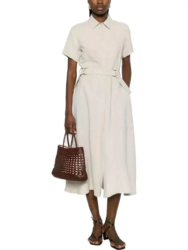 Antonelli Firenze Beige Point Collar Short Sleeve Midi Dress - Neutrals
