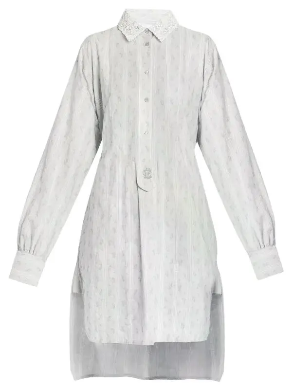 Erdem Striped Floral Print Collared Dress - Grey