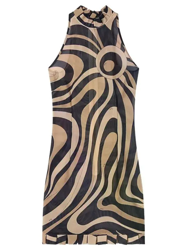 Emilio Pucci Marmo Print Sleeveless Dress With Ruffle Details - Black