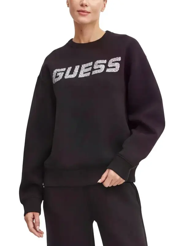 Guess Logo Embellished Crewneck Sweatshirt - Black