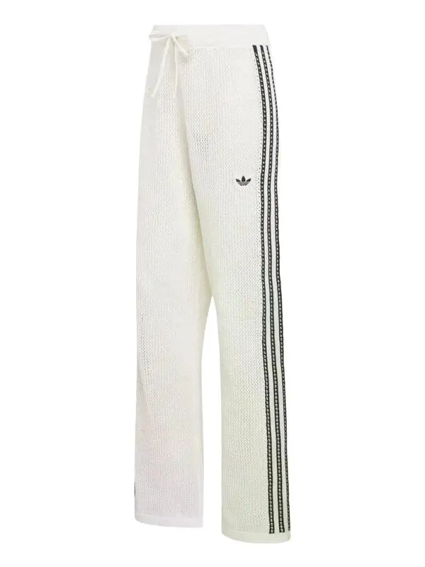 Adidas Open Knit Drawstring Track Pants With Stripe Detail - Neutrals