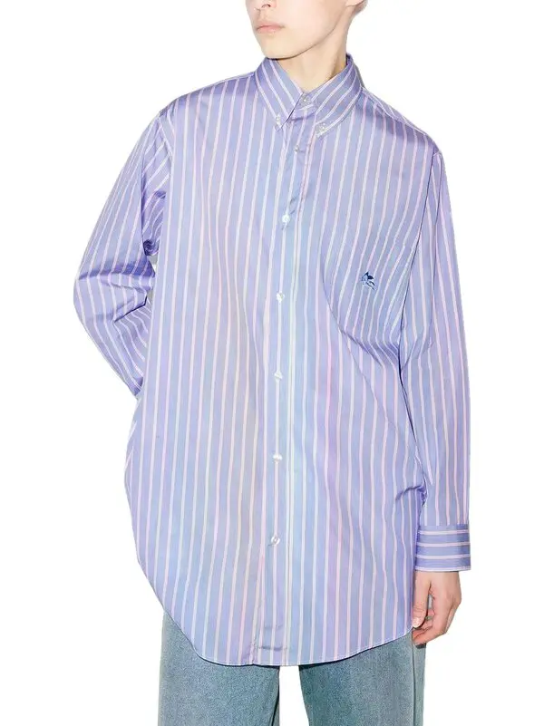 Etro Oversized Pinstripe Cotton Shirt - Blue