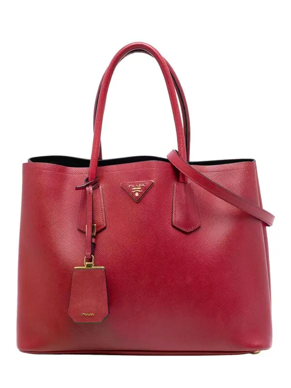 Prada Saffiano Cuir Double Satchel - Red