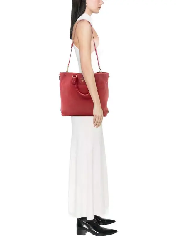 Prada Vitello Daino Side Zip Shopper Tote - Red