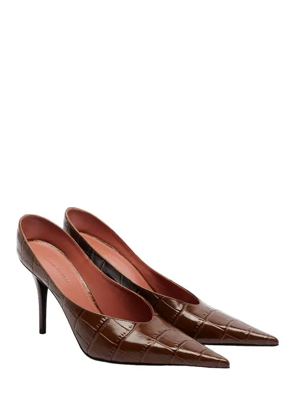 Amina Muaddi Croc-effect Leather Pumps - Brown