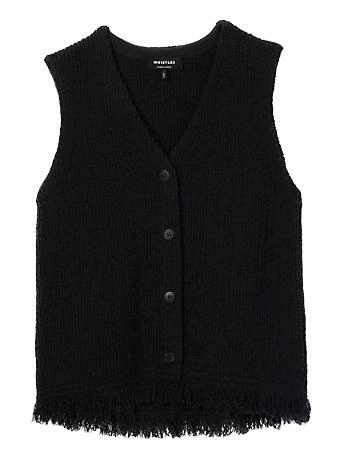 Whistles Fringe-trim Boucle-knit Tank Top - Black