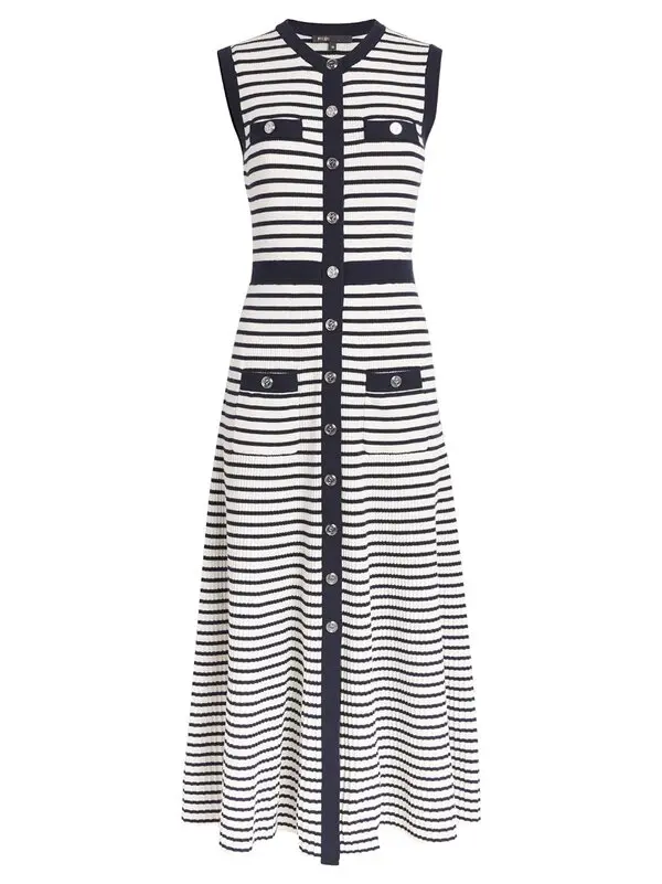 Maje Rib-knit Breton Stripe Midi Dress - Beige