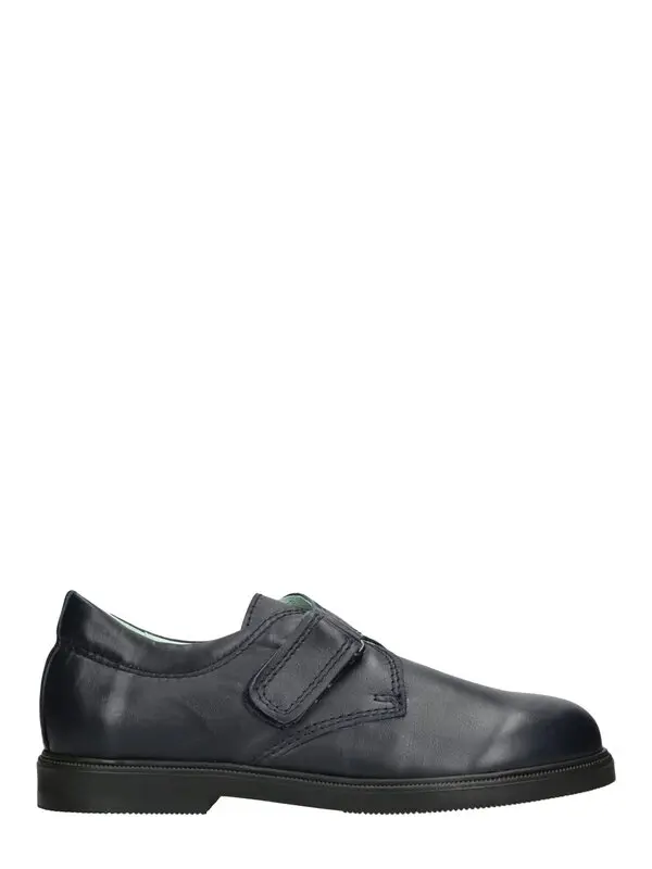 PAPOUELLI Leather Fergus Shoes With Velcro Fastening - Navy
