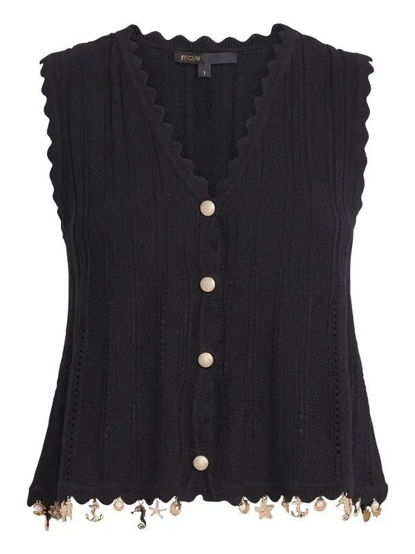 Maje Sleeveless Embellished Cardigan - Black