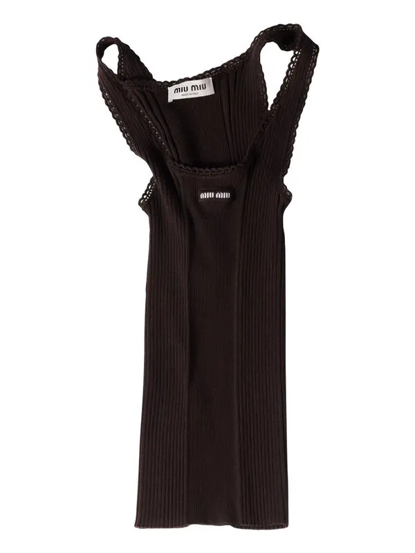 Miu Miu Ribbed Wool Tank Top With Lace Trim - Brown