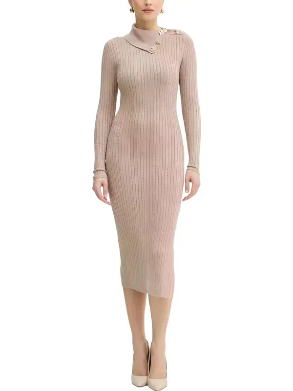 Guess Cable-knit Midi Dress With Side Slit - Neutrals