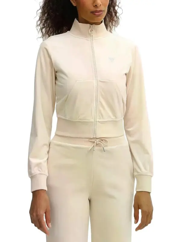 Guess Embellished Zip-up Cropped Sweatshirt - Neutrals