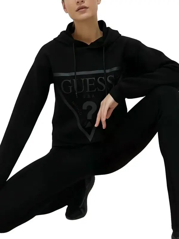 Guess Logo-print Hooded Cropped Top - Black