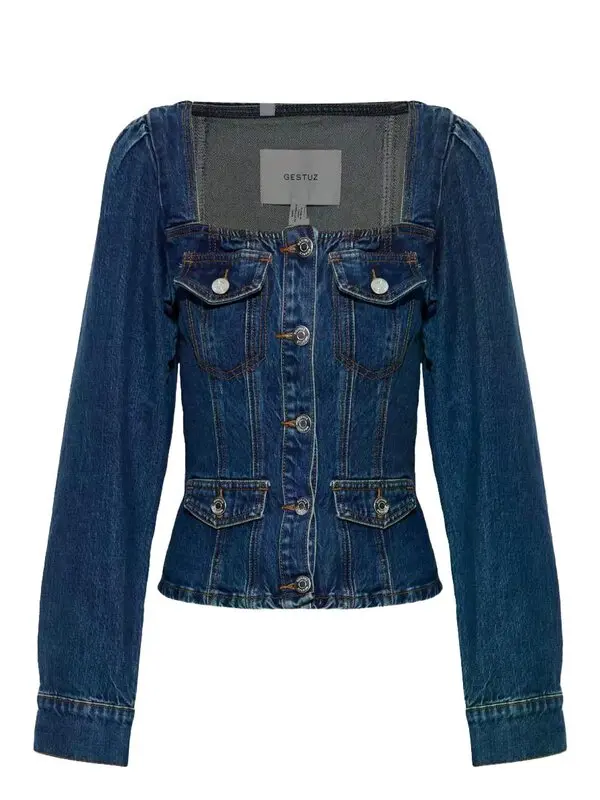 GESTUZ Indigo Square Neck Denim Jacket - Blue