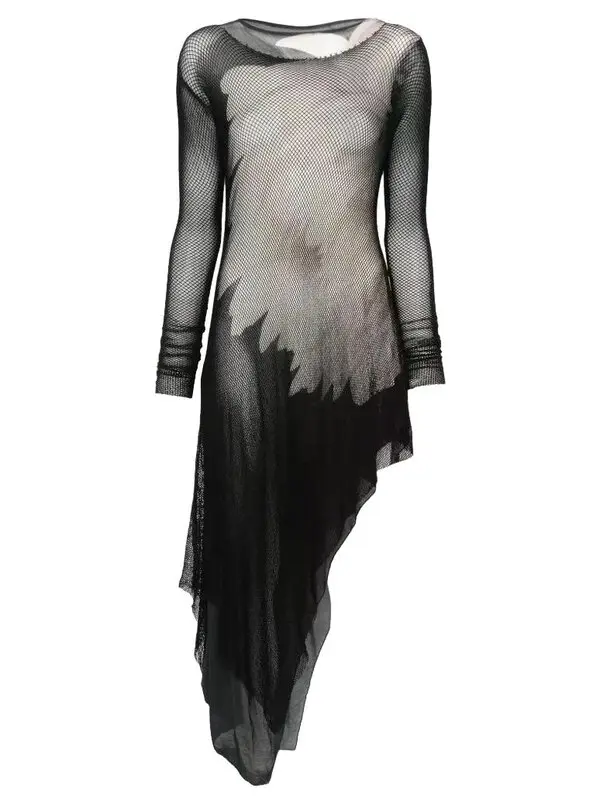 Yohji Yamamoto Long-sleeved Asymmetric Hem Midi Dress - Black