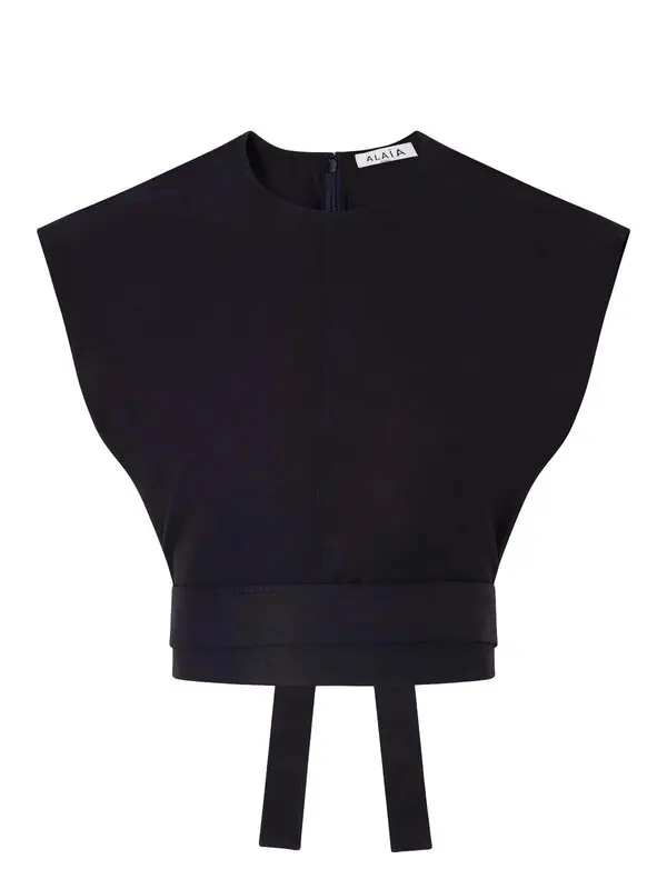 Alaïa Belted Cropped Cotton-gabardine Top - Blue