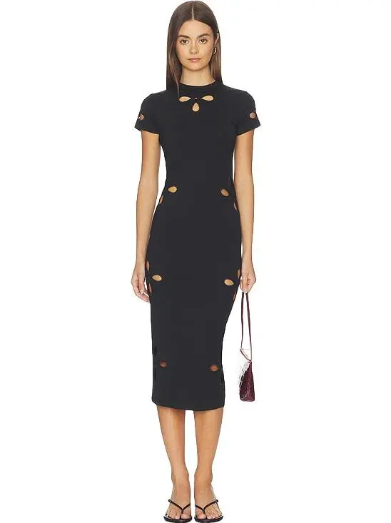 Good American Super Stretch Eyelet Midi Dress - Black