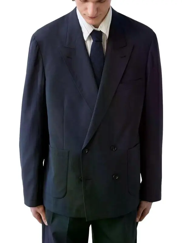 CARTER YOUNG Kirk Unstructured Double-breasted Blazer - Blue
