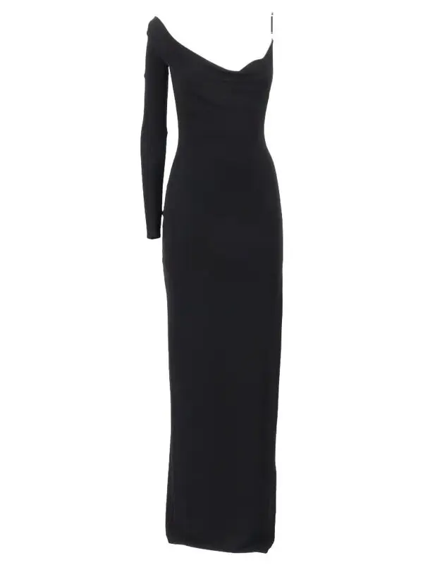 Elisabetta Franchi Draped Asymmetric Maxi Dress With Jewelled Clasp - Black