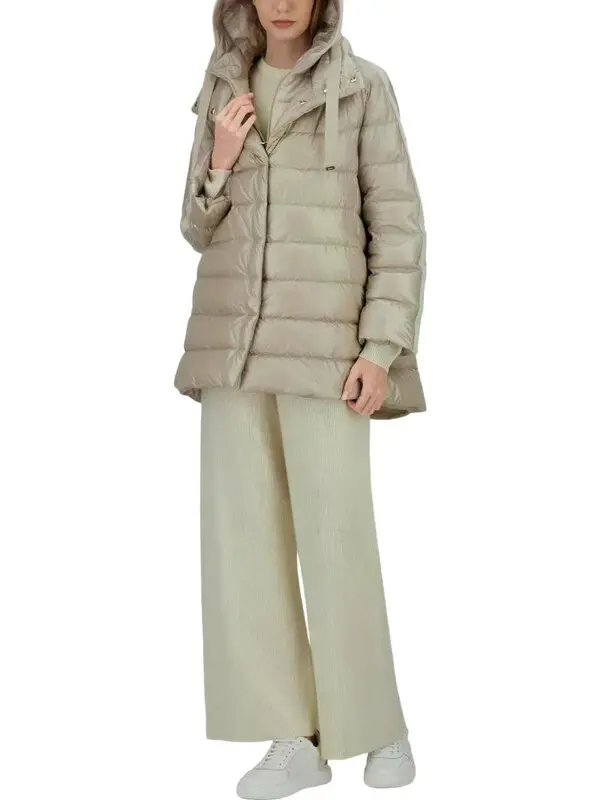 Herno A-shape Quilted Coat With Drawstring Hood - Neutrals