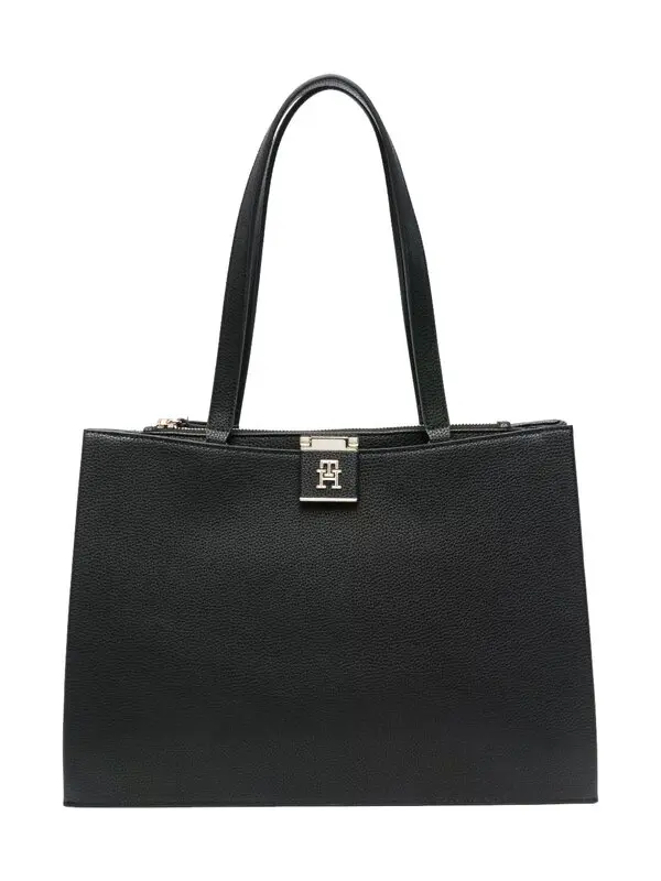 Tommy Hilfiger Tote Bag With Gold-tone Clasp - Black