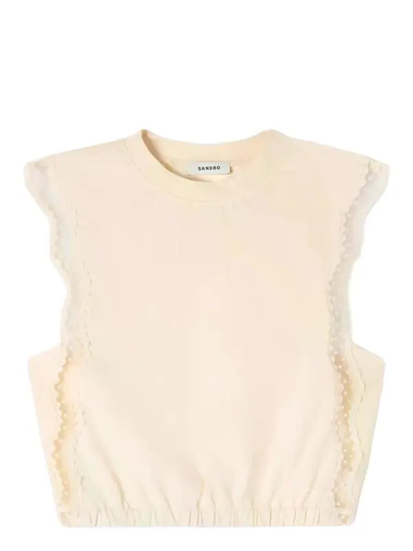 Sandro Crew Neck Lace-trim Top - Neutrals