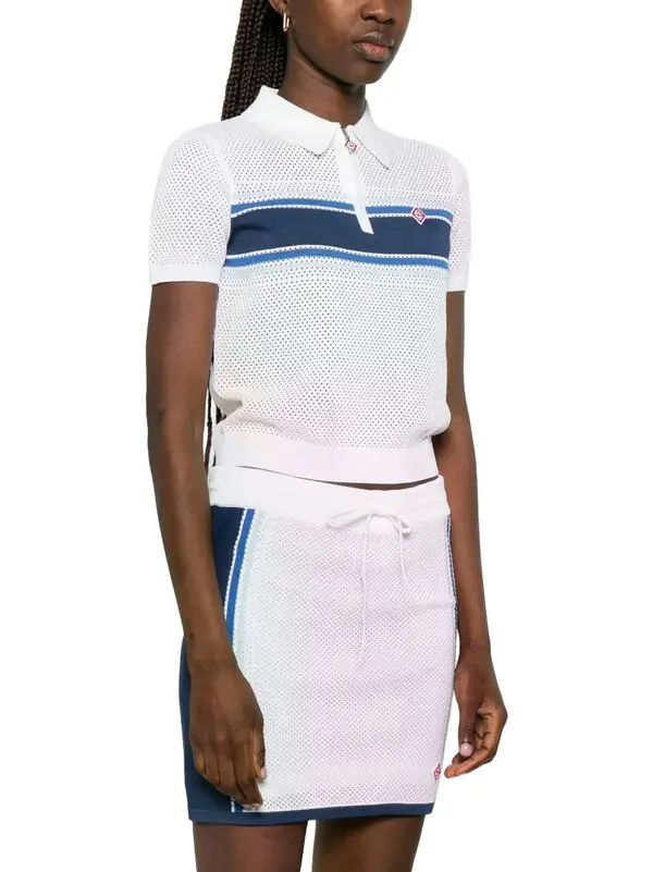 Casablanca Striped Zip Polo Shirt - White